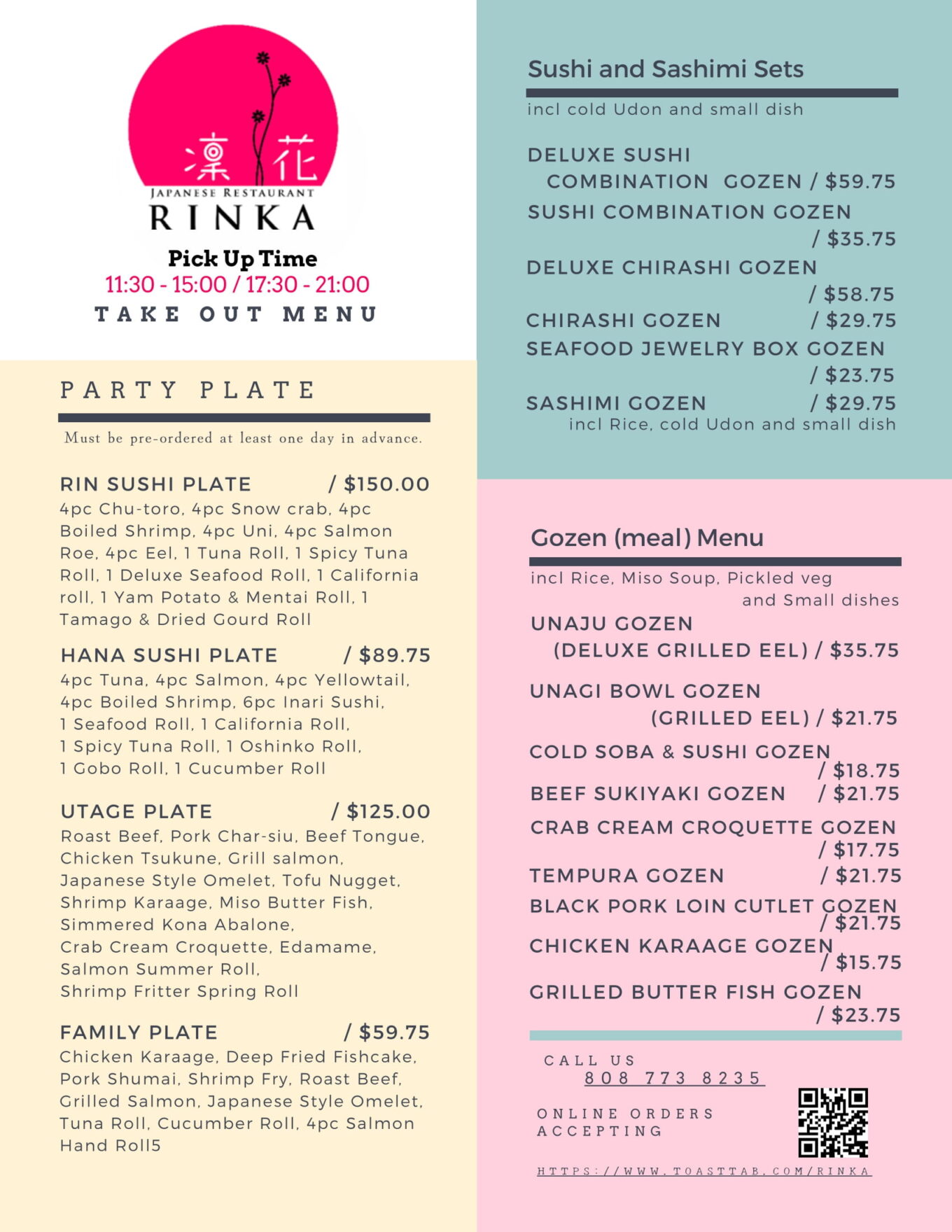 Take Out Menu - Rinka Japanese Restaurant