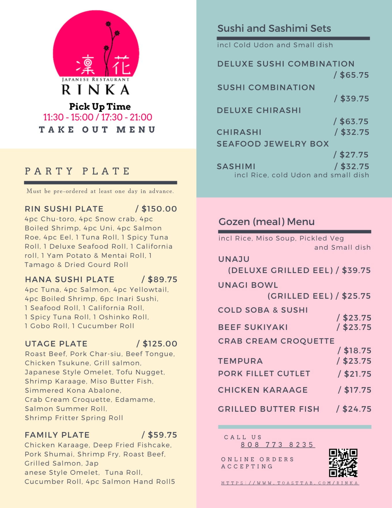 Take Out Menu - Rinka Japanese Restaurant