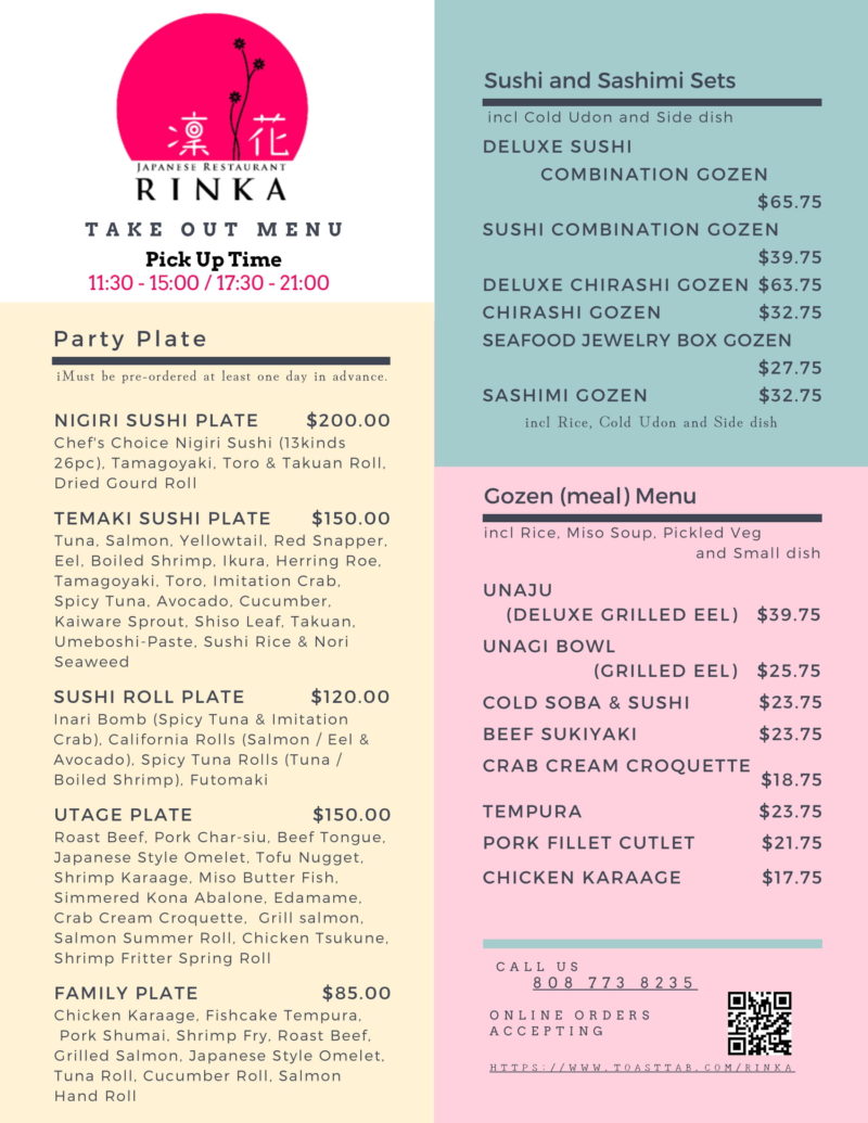 Take Out Menu - Rinka Japanese Restaurant