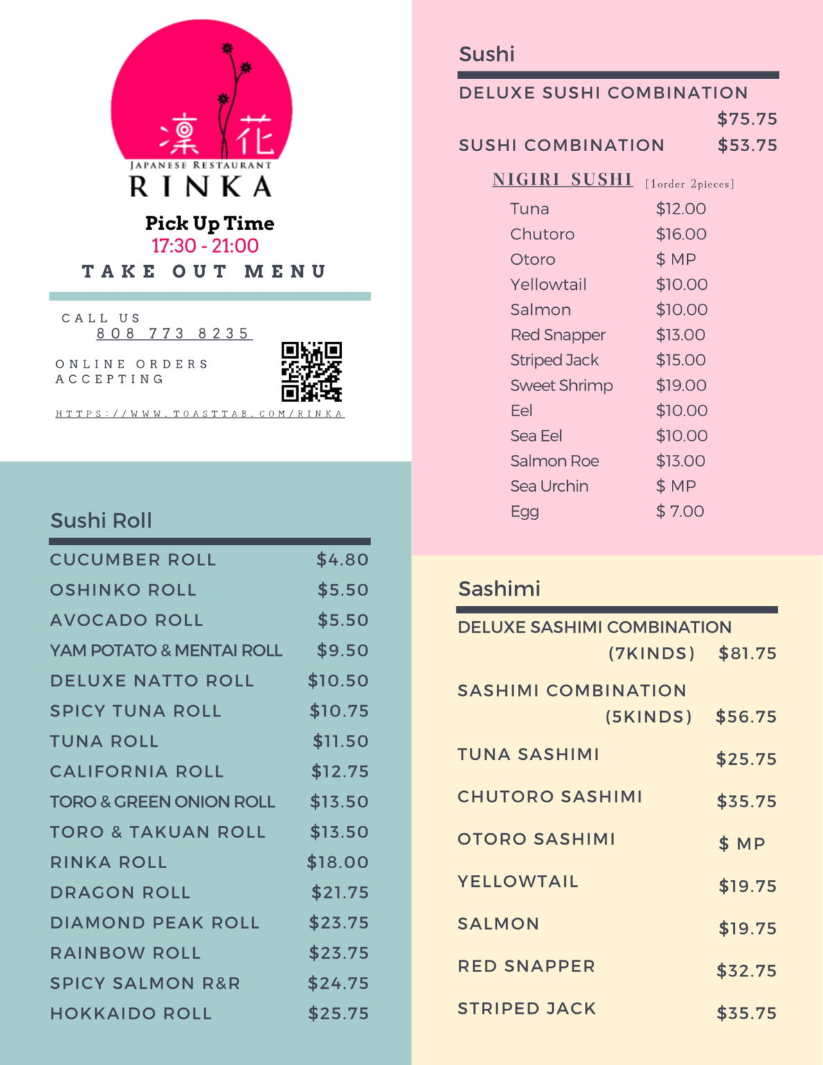 Take Out Menu - Rinka Japanese Restaurant
