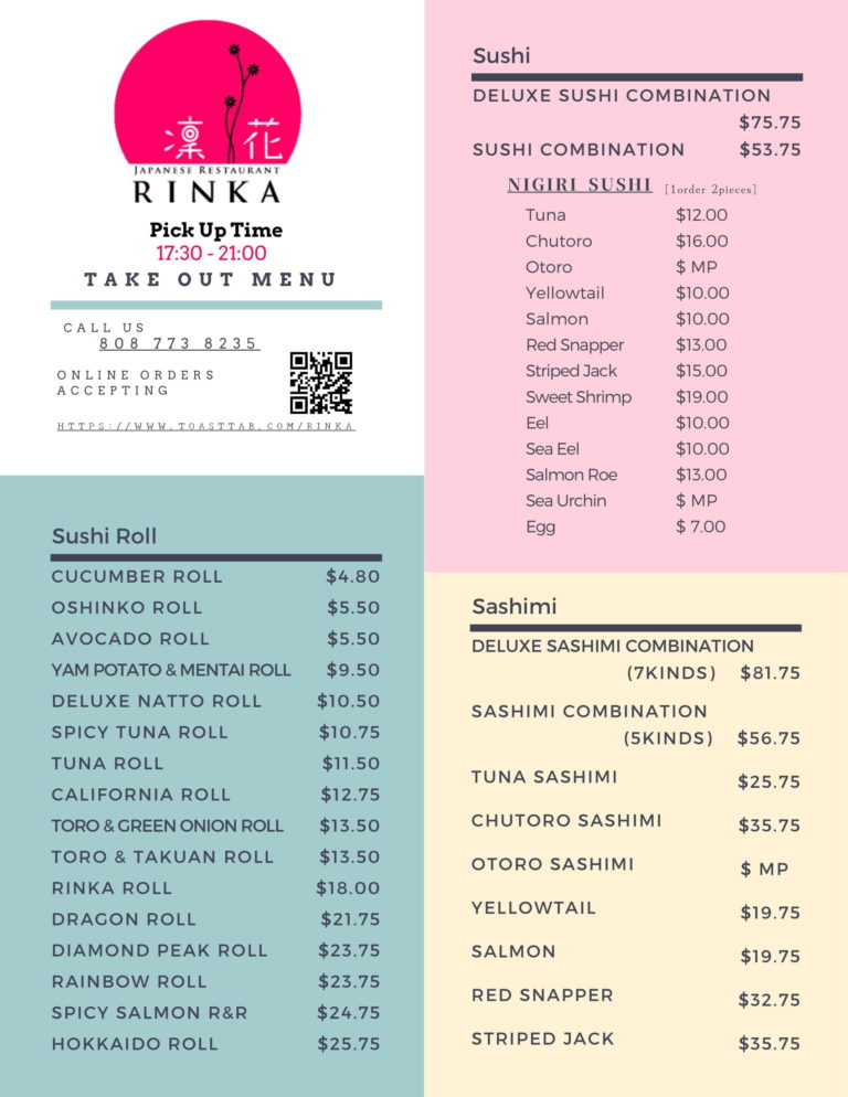 Take Out Menu - Rinka Japanese Restaurant